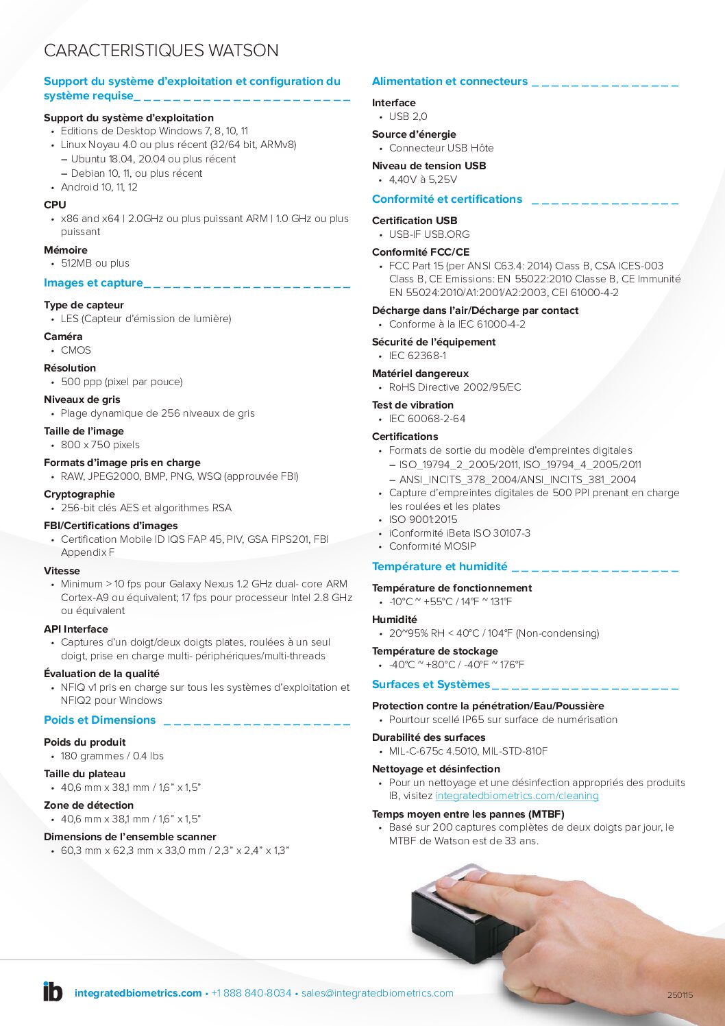 IB_DS_Watson_A4-specs-FRA - Integrated Biometrics