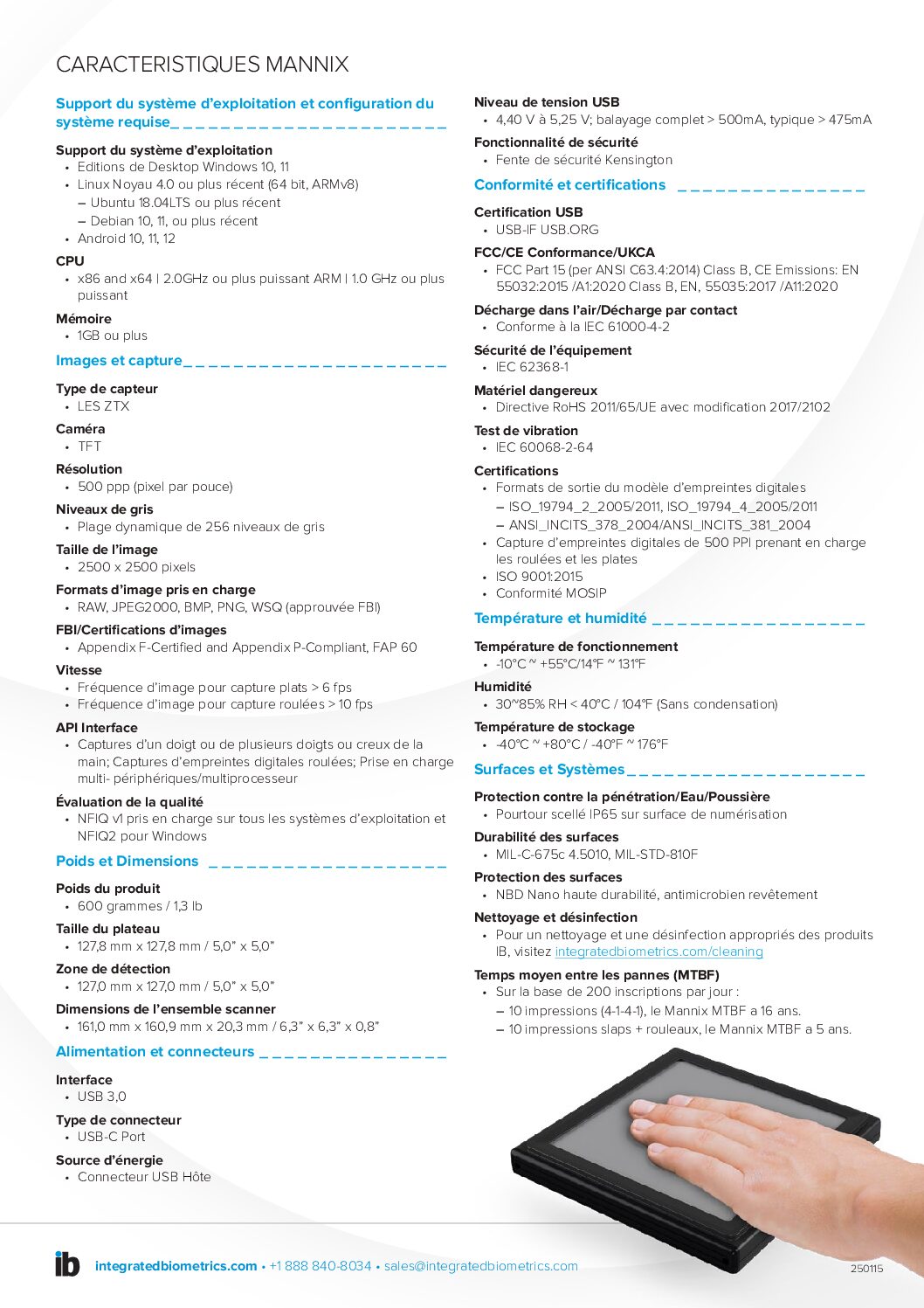 IB_DS_Mannix_A4-specs-FRA - Integrated Biometrics