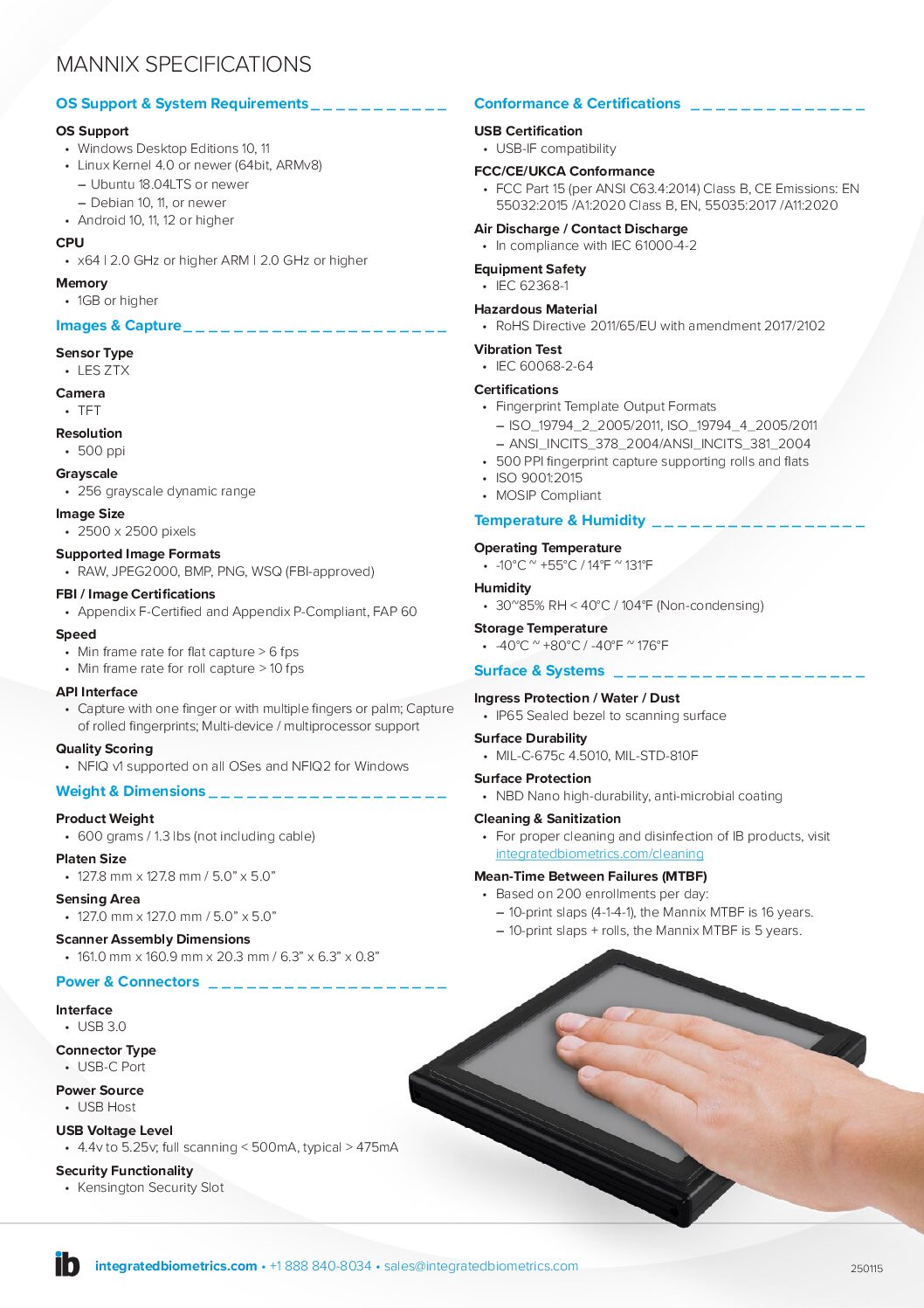 IB_DS_Mannix_A4-specs - Integrated Biometrics